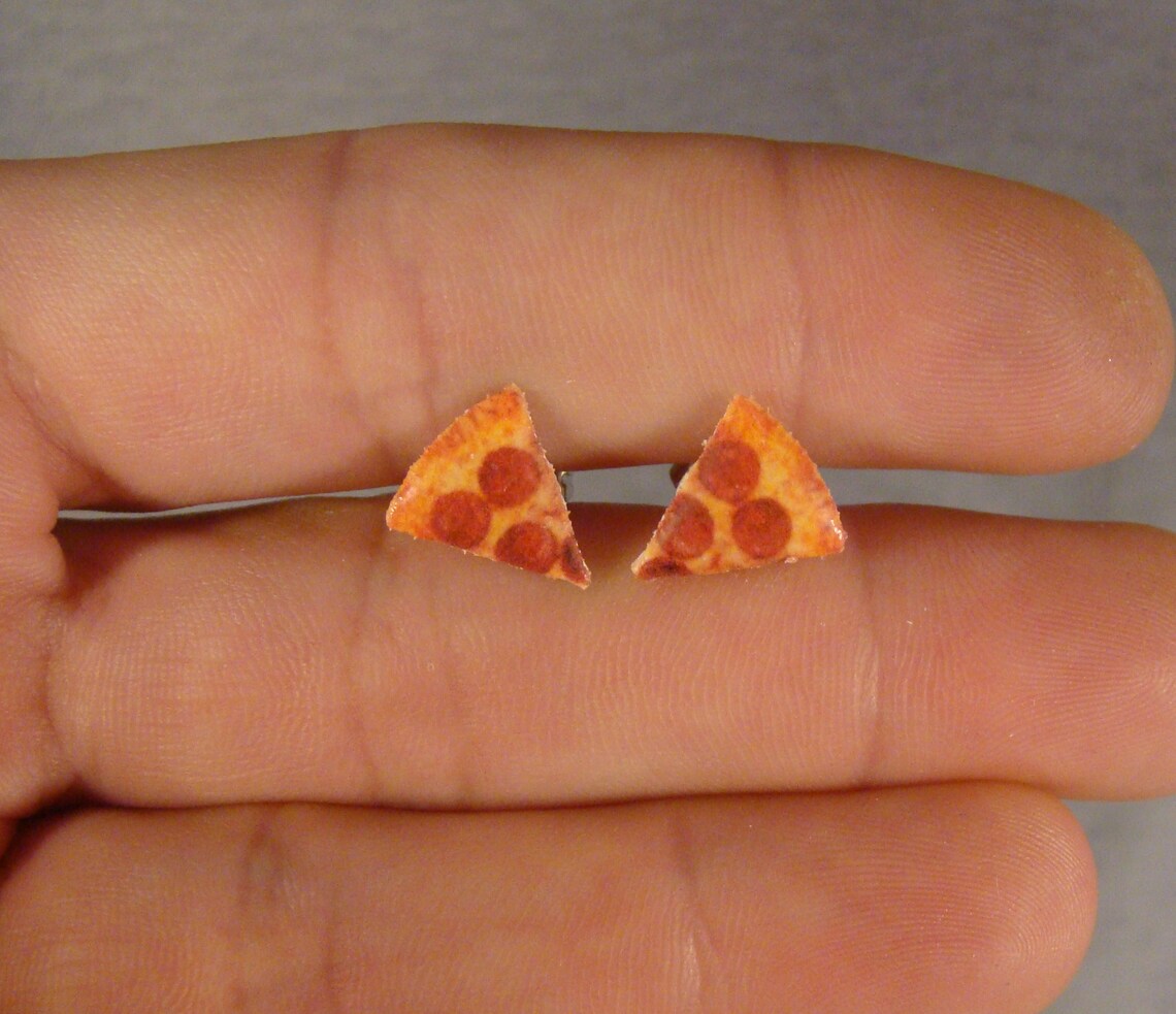 Pizza Slice Stud Earrings Pepperoni Food Jewelry - Etsy