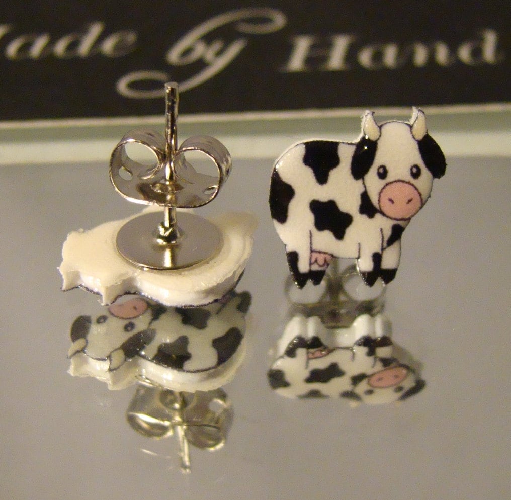 Cow Stud Earrings Holstein Cow Farm Animal Jewelry I Love - Etsy