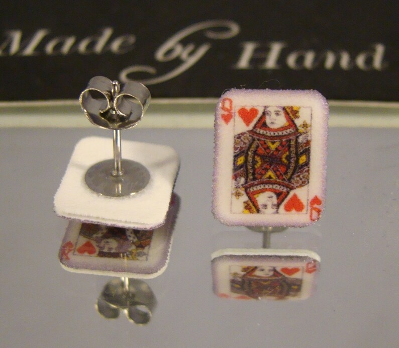 Playing Card Stud Earrings Card Suit Accessories Queen of - Etsy