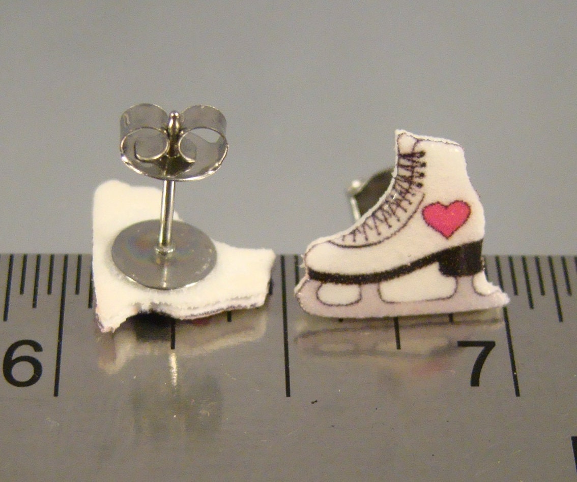 Ice Skate Stud earrings Hot Pink Heart Skate Earrings I love ice skating Jewelry iceskates gift shop accessories skater post earirng Etsy
