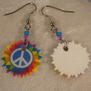 Pastel Peace Sign Dangle Earrings - Handmade Sunburst Flower Power ...
