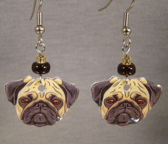 Pug Dog Face Dangle earrings Dog Breed Jewelry Fawn and | Etsy