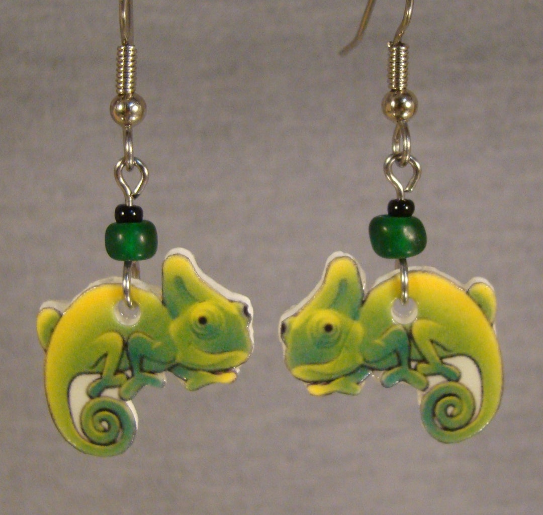 Chameleon Dangle Earrings - Green Lizard Jewelry - I Love Lizards Gift ...