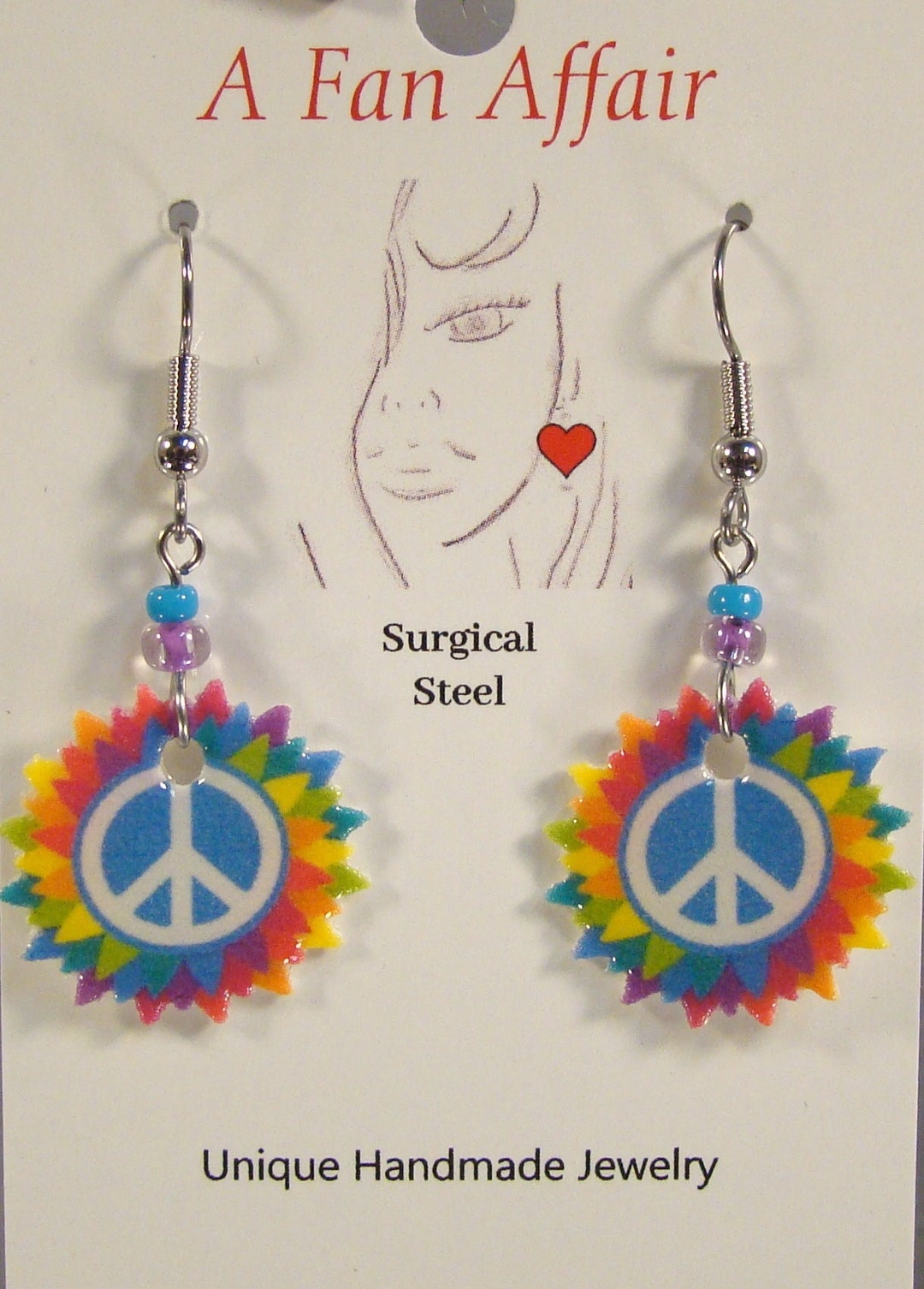 Pastel Peace Sign Dangle Earrings - Handmade Sunburst Flower Power ...