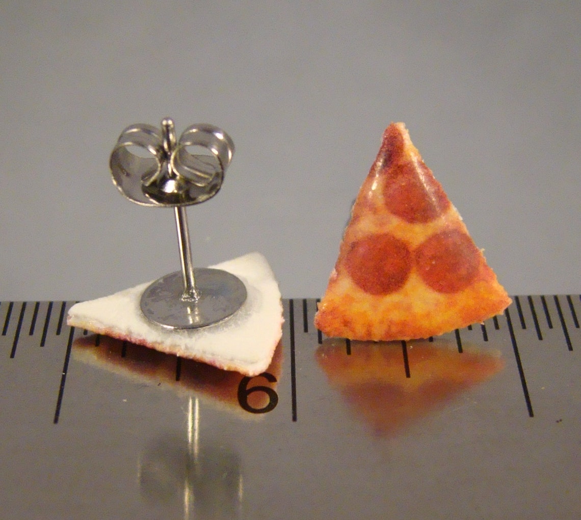Pizza Slice Stud Earrings Pepperoni Food Jewelry - Etsy
