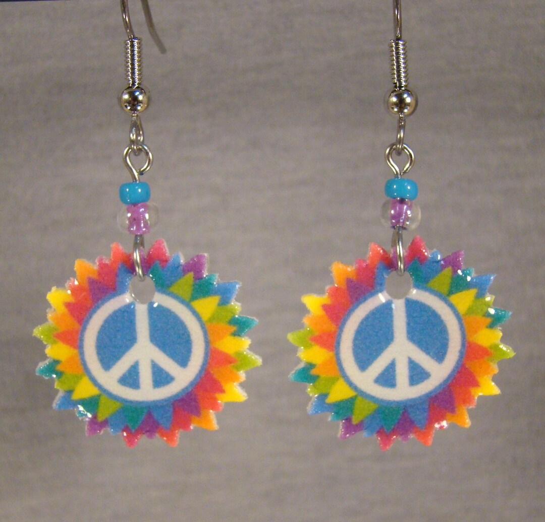 Pastel Peace Sign Dangle Earrings Handmade Sunburst Flower Power ...