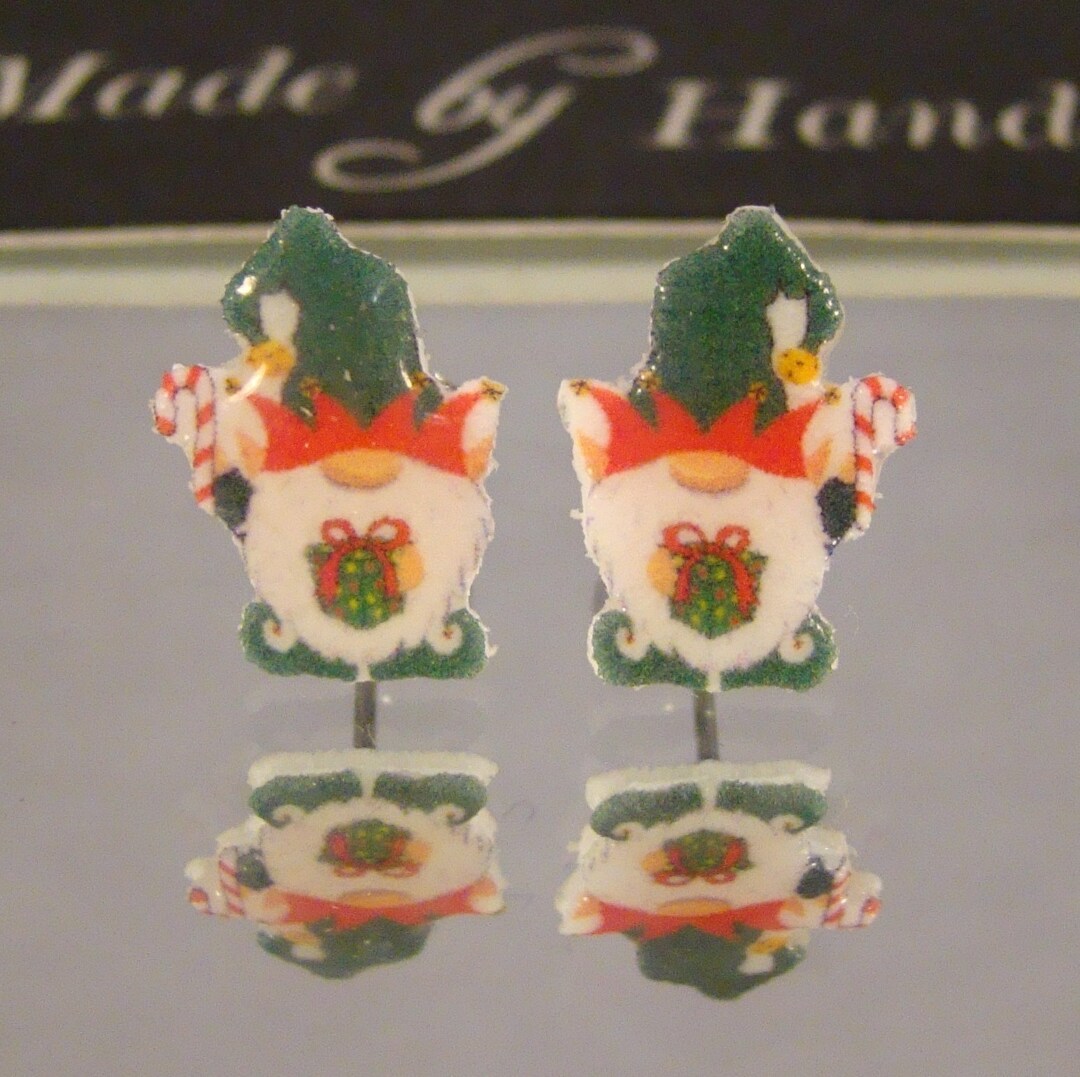 Elf Gnome Stud Earrings - Christmas Costume Jewelry - Red and Green ...