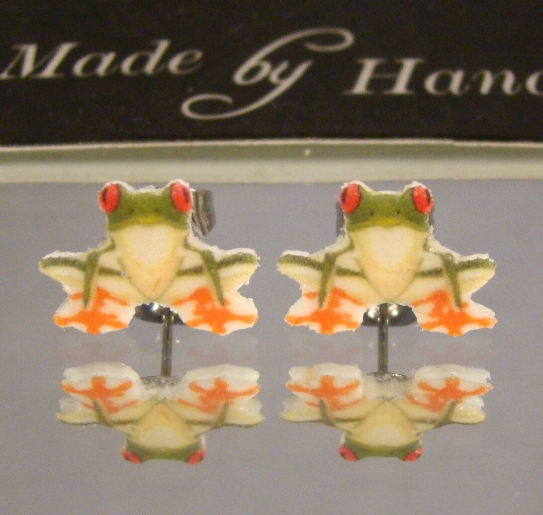 Tree Frog Stud Earrings Green Frogs Novelty Jewelry Spring Reptile Gift Shop Jewelry Colorful ...