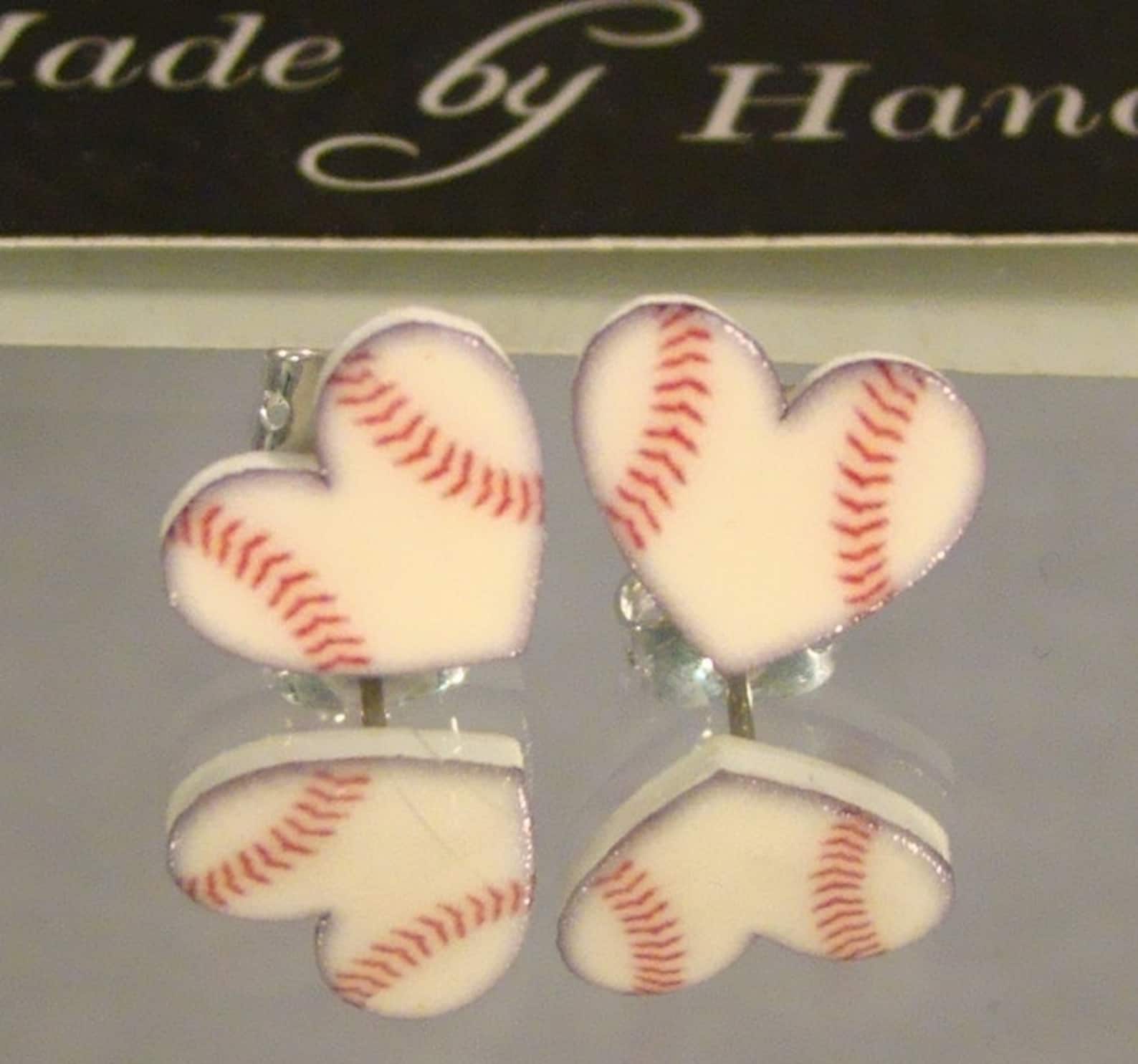 Baseball Heart Stud Earrings - Sports Ball Jewelry - I Love Baseball ...