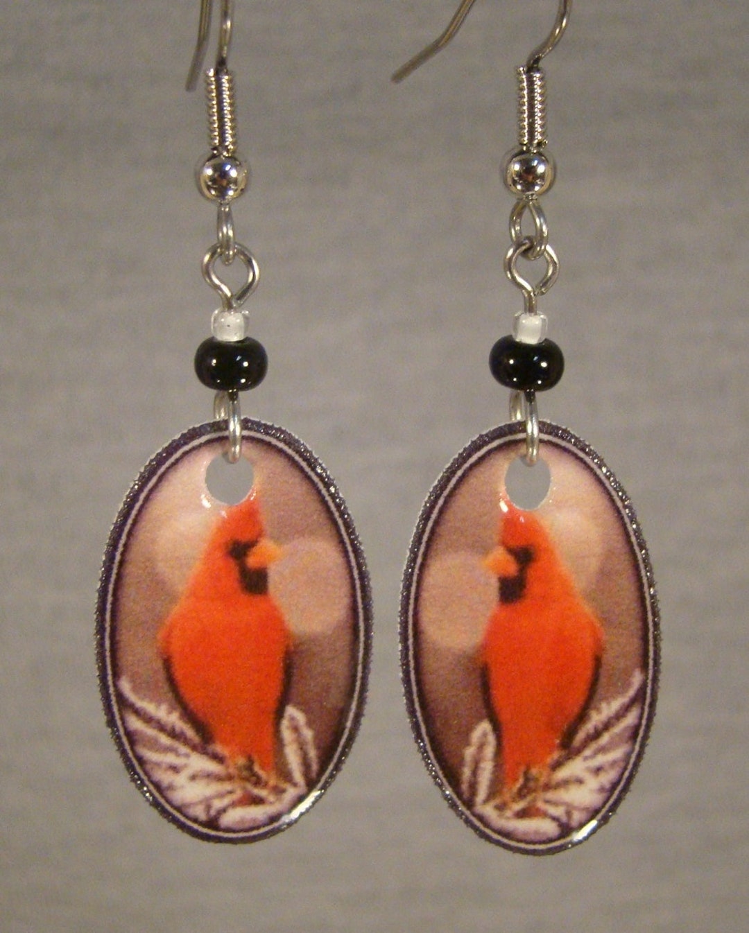 Cardinal Bird Earrings Red Bird Earrings Cardinal Art Earrings Black ...