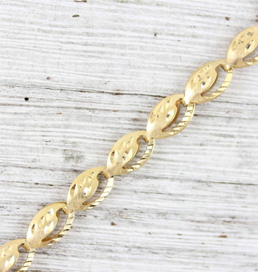 Vintage Fold Over Link 14K Yellow Gold Chain Bracelet Retro Luxury 7 in ...