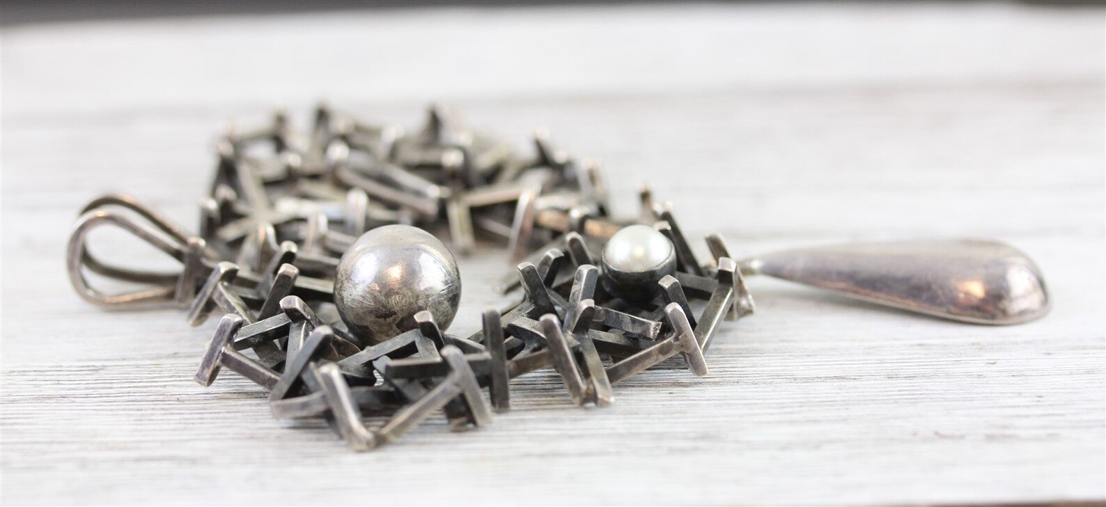 Vintage Rachel Gera 925 Sterling Silver Pearl Pendant Huge Statement ...
