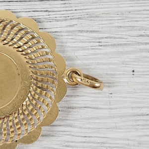 Vintage 50's Mother Mary 18K Yellow Gold Charm Pendant Engine Turned ...