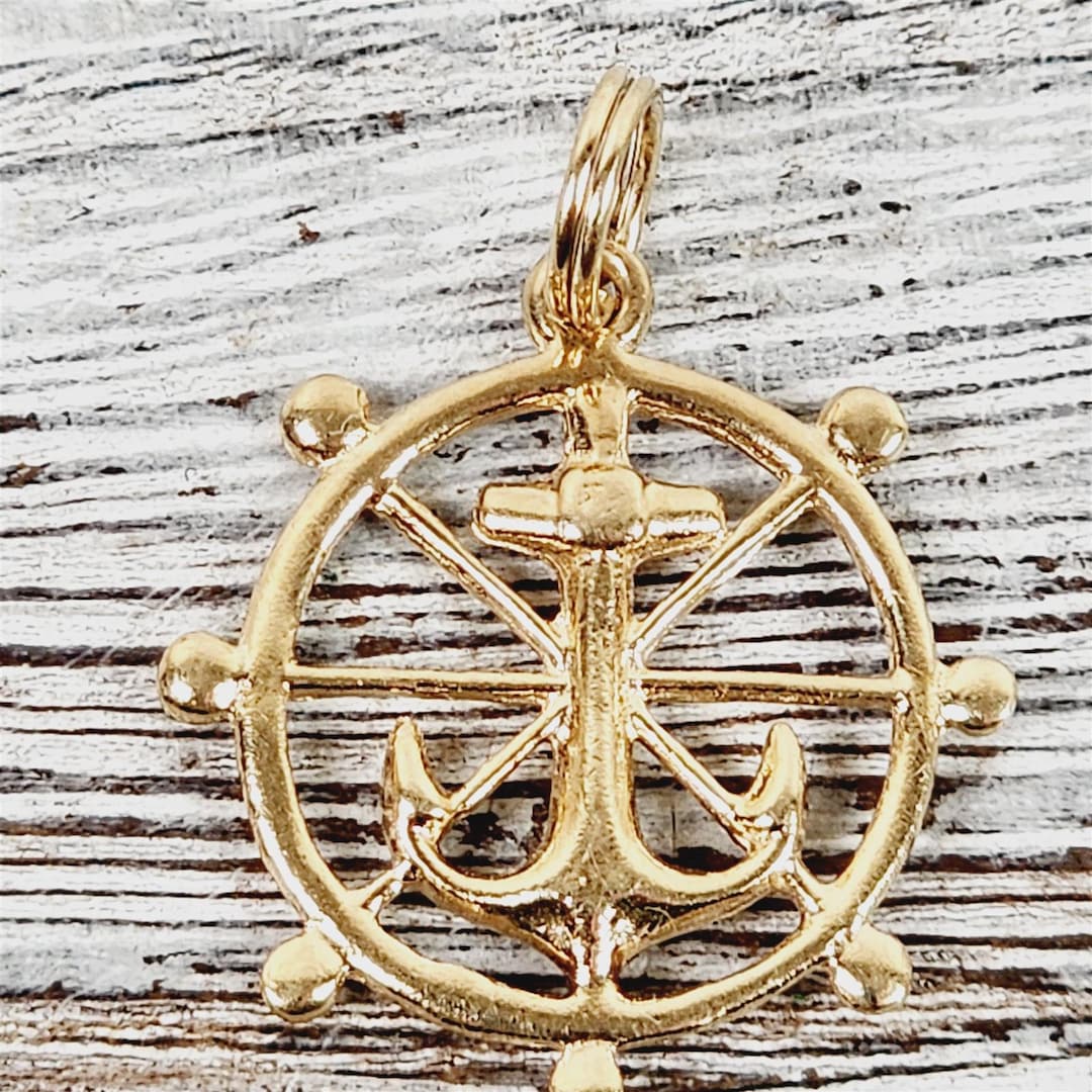 Vintage 14K Yellow Gold Boat Ships Wheel Anchor Pendant Mariner Luxury ...