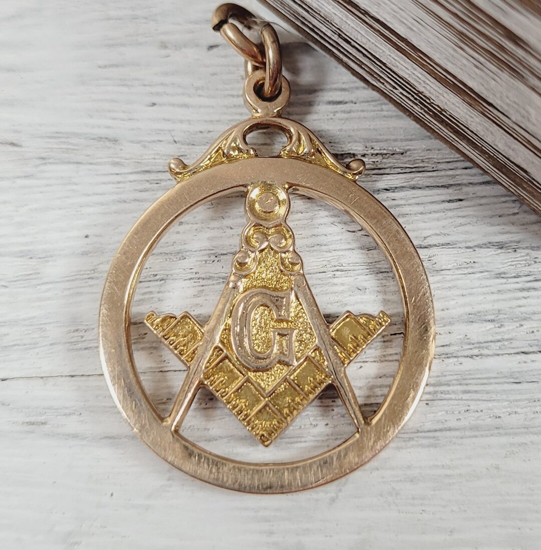 Antique Masonic Watch Fob 10K Rosey Gold Pendant Hefty Compass Rule ...