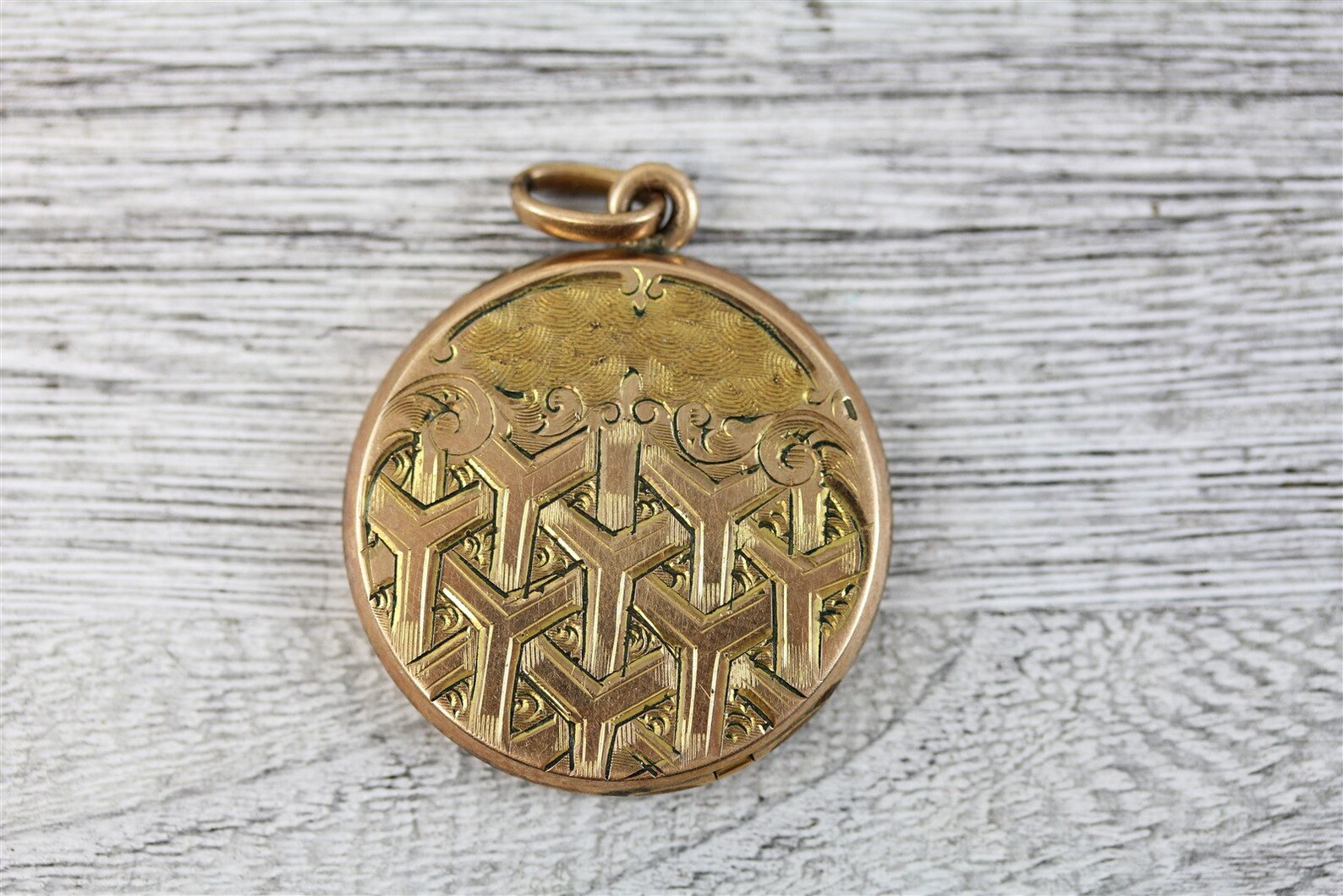 Art Deco Gold Filled Locket Pendant Picture Geometric Etched - Etsy