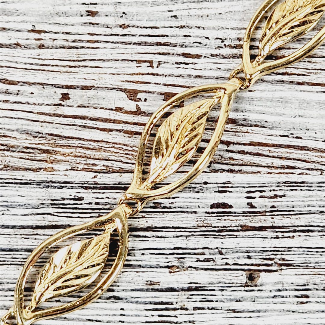 Vintage 10K Yellow Gold Leaf Chain Link Bracelet 7.25 Stack Staple ...