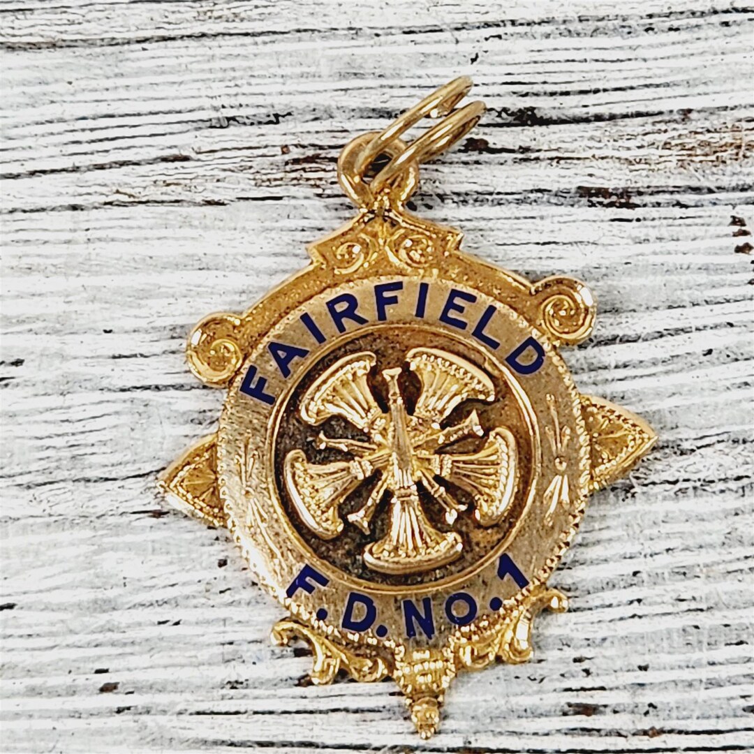 Vintage 14K Yellow Gold Fairfield Fire Dept Charm Pendant Small Luxury ...