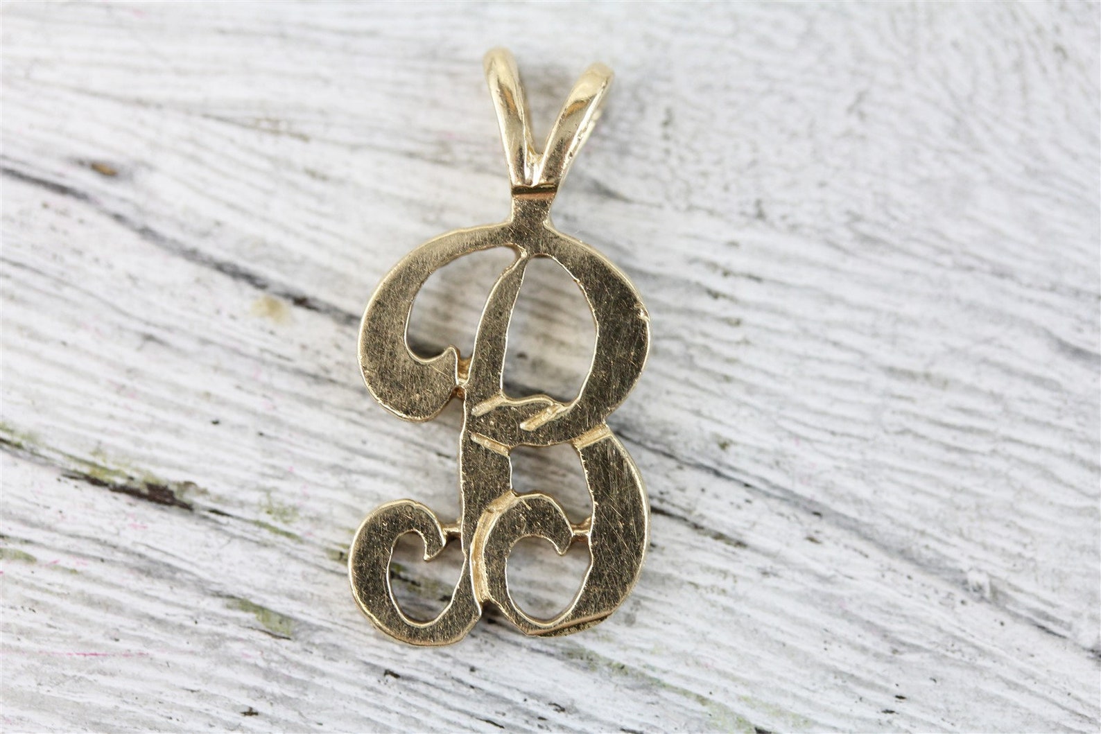 Vintage 14K Yellow Gold B Initial Cursive Pendant Layer Pretty - Etsy