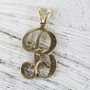 Vintage 14K Yellow Gold B Initial Cursive Pendant Layer Pretty Luxury ...