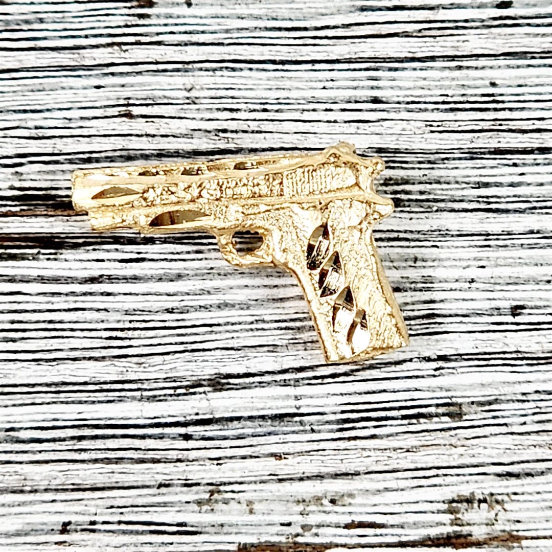 Vintage Pistol Hand Gun Glock 14K Yellow Gold Pendant Diamond Cut Power ...
