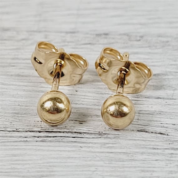 Vintage Ball 14K Yellow Gold Stud Earrings Staple Luxury Pretty Etsy