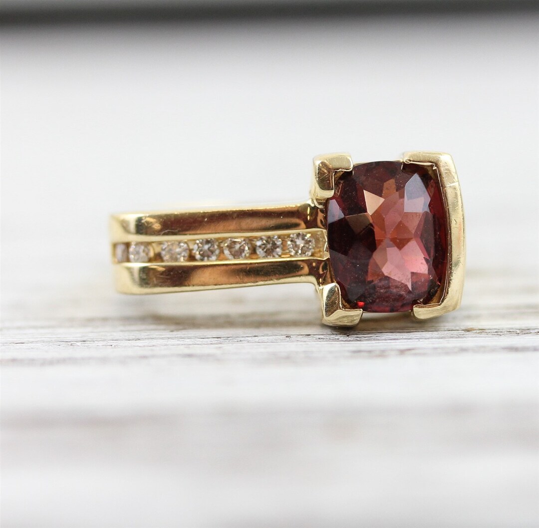 John C Rinker 14K Yellow Gold Tourmaline Diamond Ring 6.75 Gemstone ...