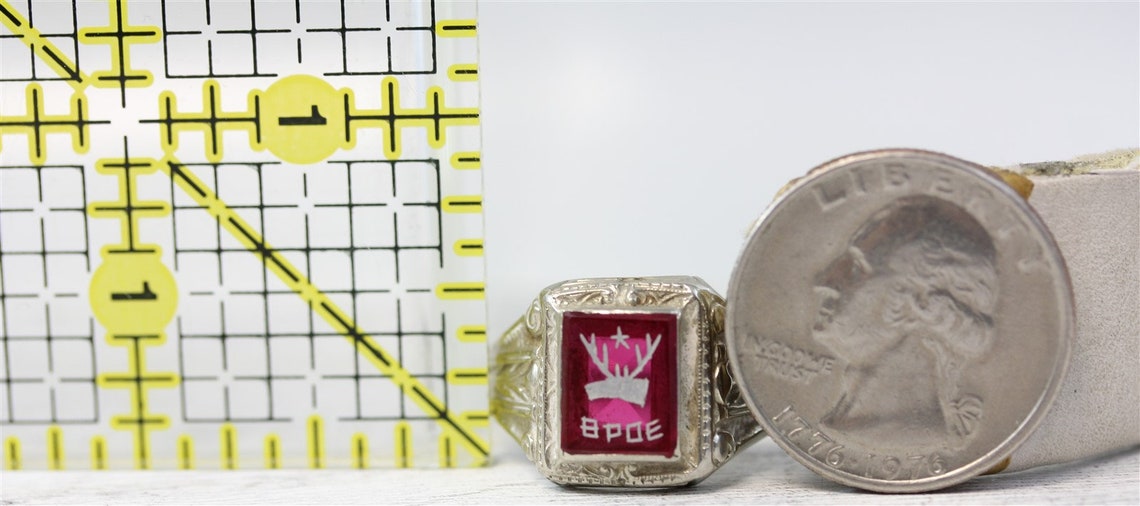 Art Deco Elks 10K White Gold Ruby Solitaire Men's Ring - Etsy