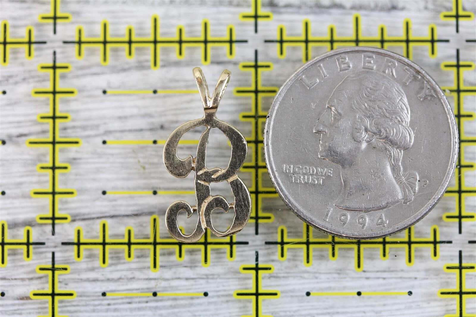 Vintage 14K Yellow Gold B Initial Cursive Pendant Layer Pretty | Etsy