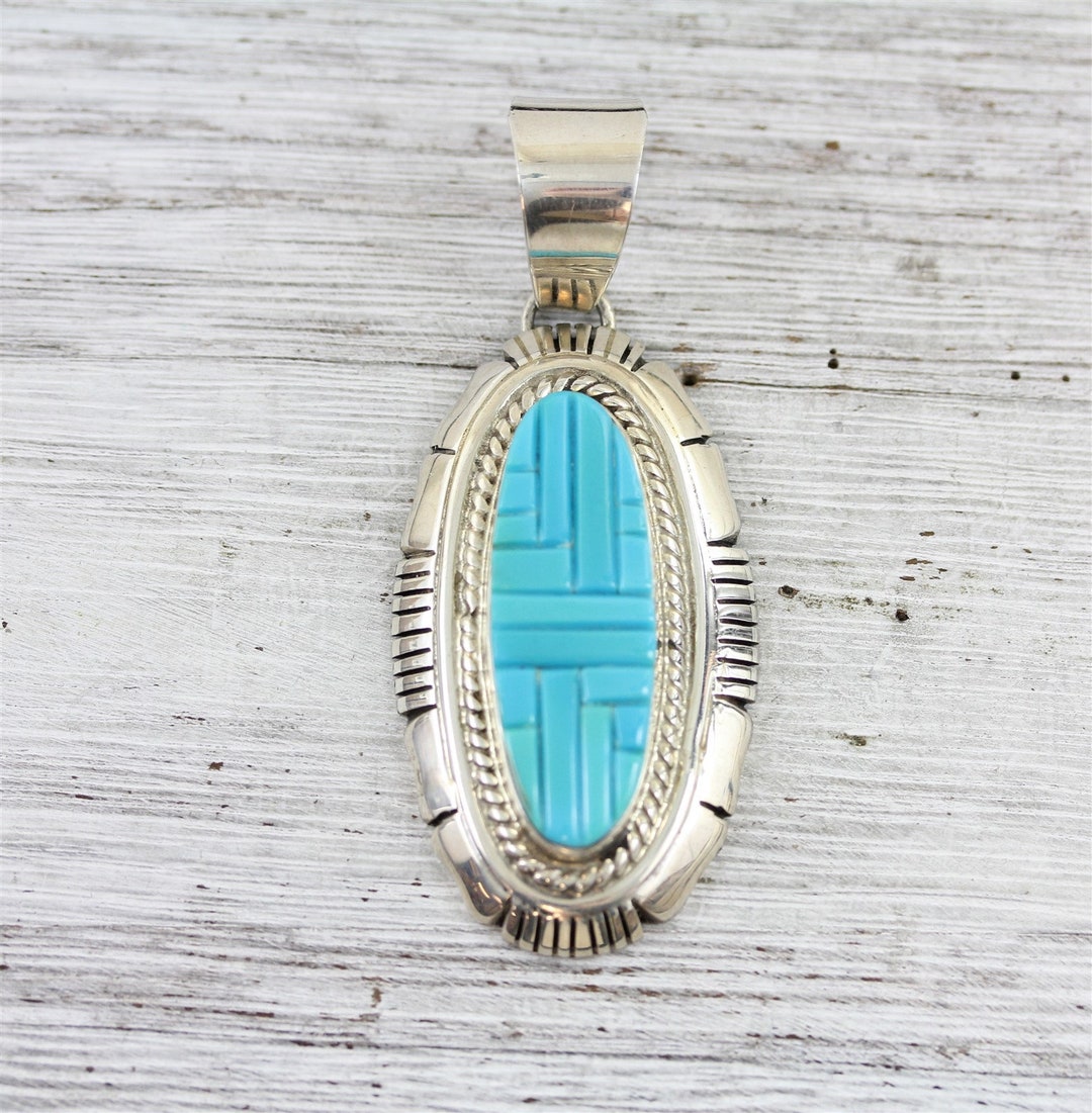Vintage Thomas Francisco Inlay 925 Sterling Silver Turquoise Pendant ...