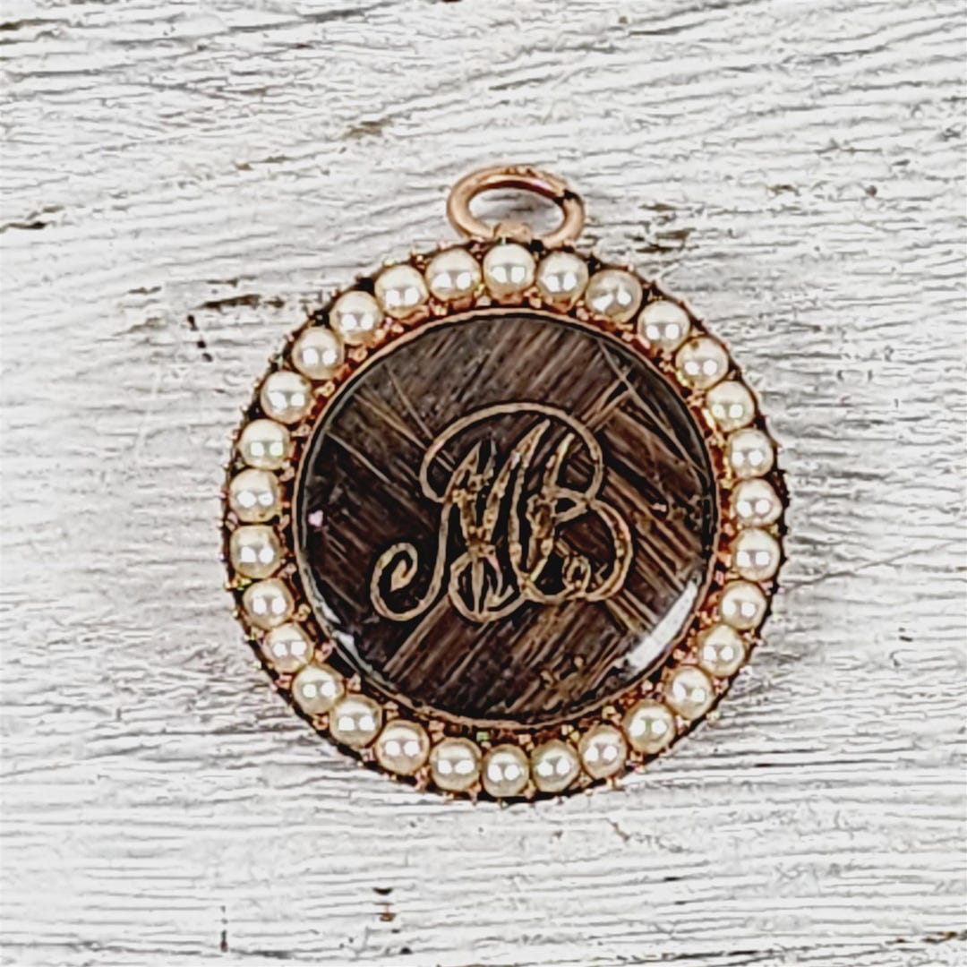 Antique Stuart Crystal 10K Rosey Gold M B Pearl Pendant Brooch Mourning ...