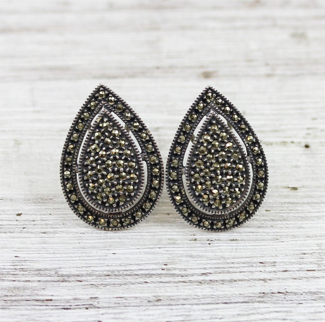 Vintage Judith Jack Sterling Silver 925 Marcasite Clip Earrings Deco ...