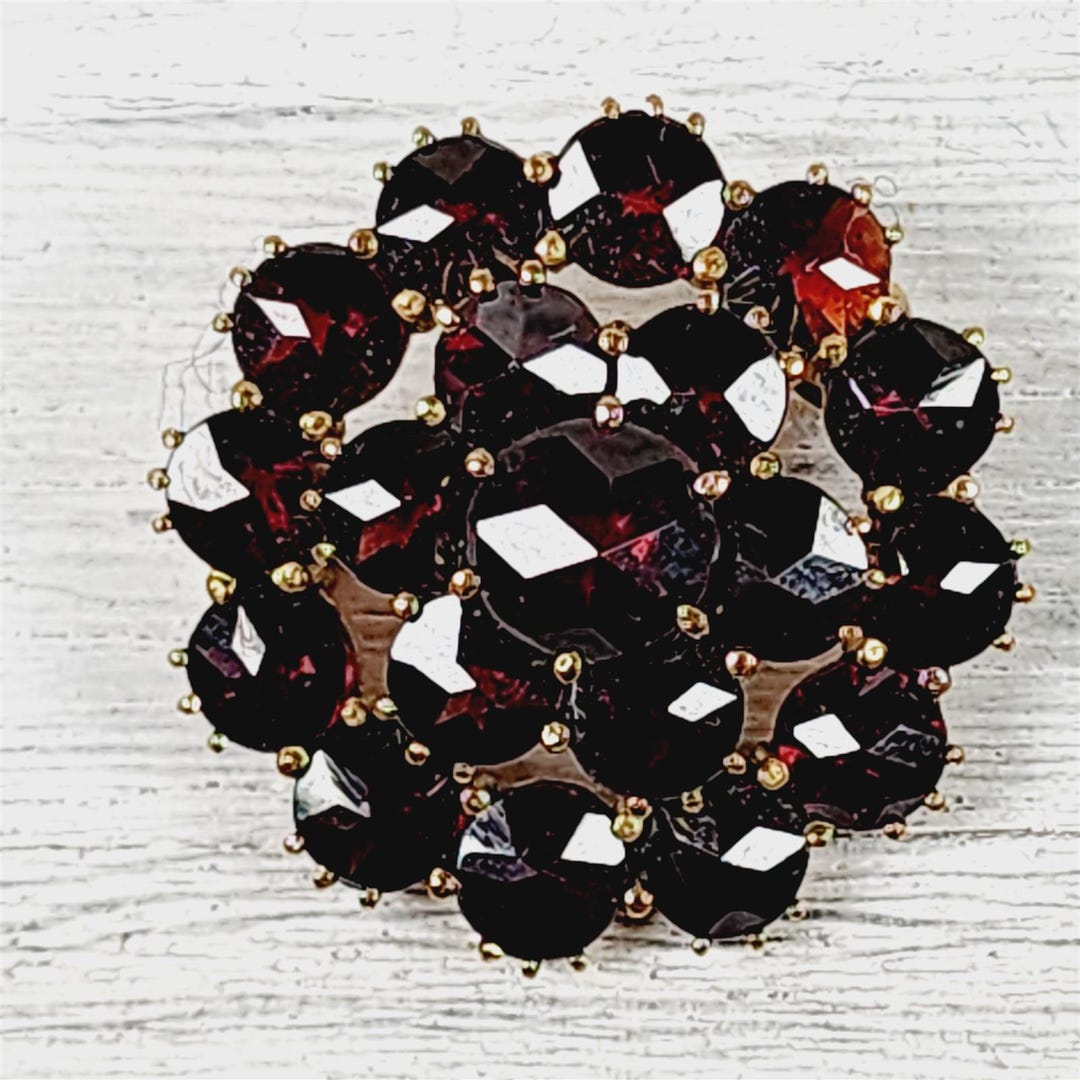 Vintage 8K Yellow Gold Bohemian Garnet Brooch 333 Hallmark Pin Retro ...