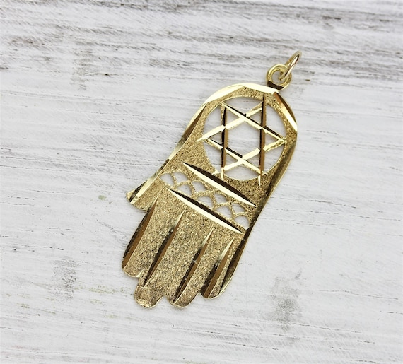 Vintage Hamsa Hand Star of David 14K Yellow Gold Pendant Charm | Etsy