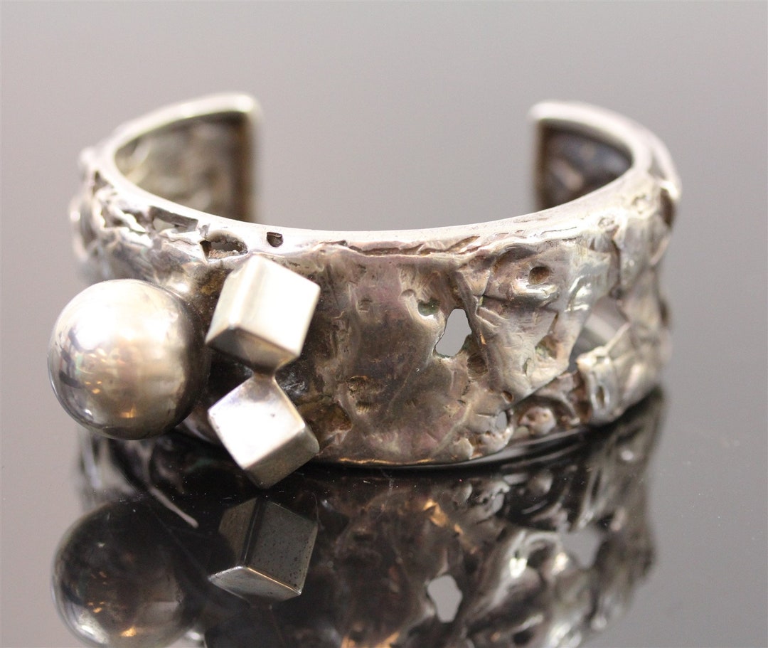 Vintage Rachel Gera Sterling Silver 925 Gold Brutalist Cuff Bracelet ...