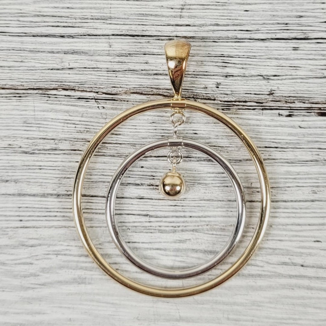 Vintage Dangling Rings 14K White Yellow Gold Pendant Layer Luxury ...