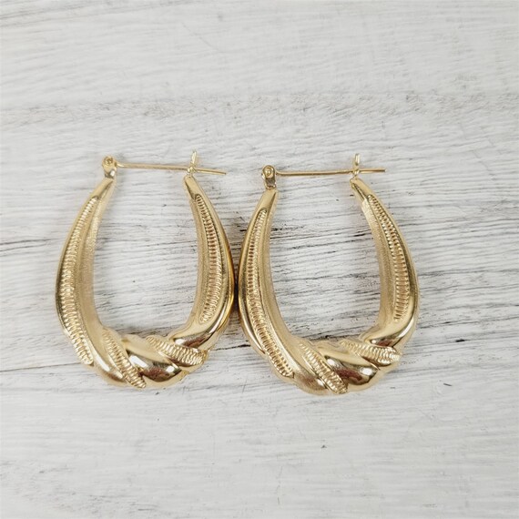 Vintage Ribbed Puffed 14K Yellow Gold Hoop Earrings L… - Gem