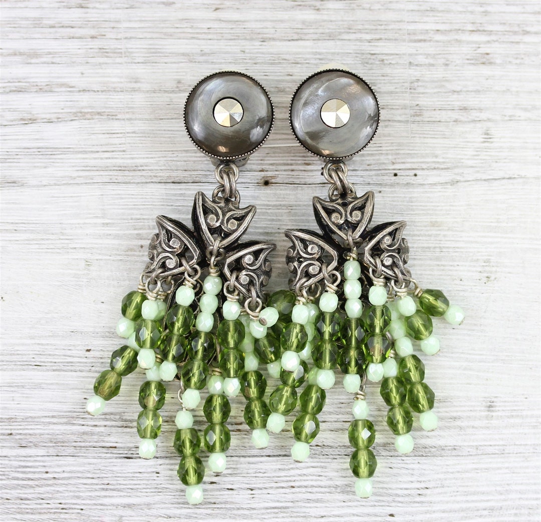 Vintage JL Blin Paris Crystal Glass Rhinestone Earrings Clip Dangle ...