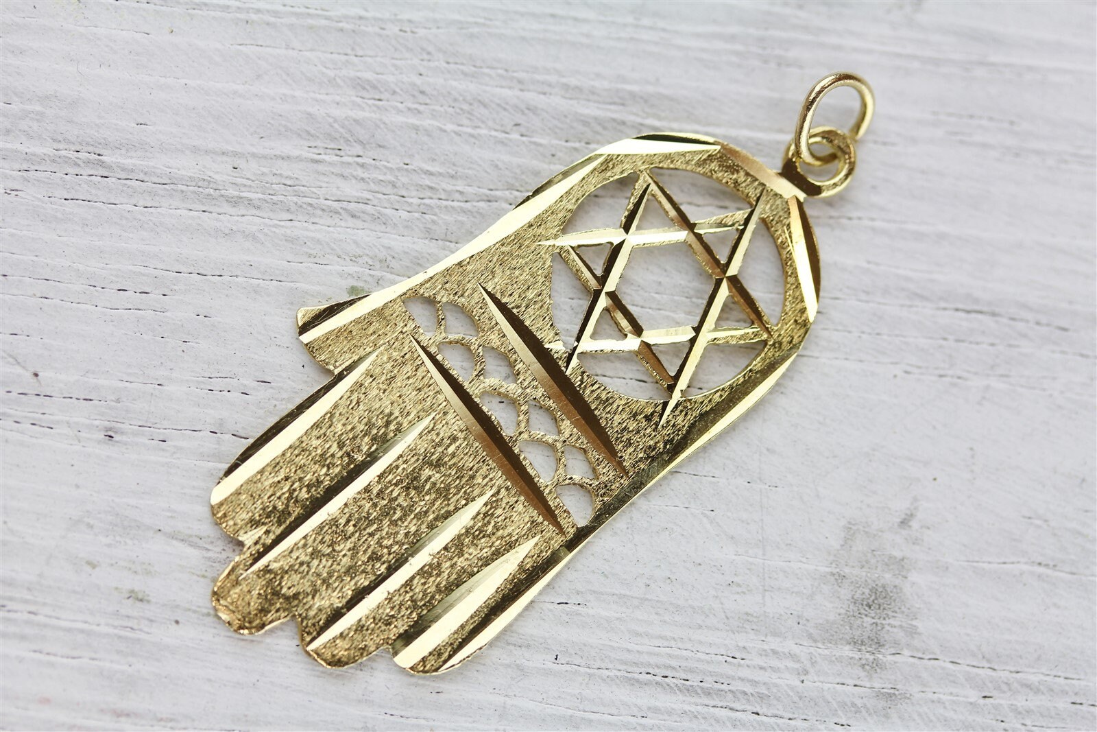 Vintage Hamsa Hand Star of David 14K Yellow Gold Pendant Charm Pretty ...