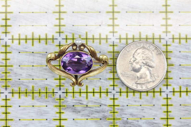 Art Nouveau Whiteside Blank 14 K YLW Gold Amethyst Pearl Watch Hanger ...