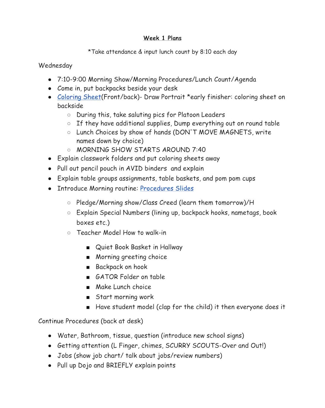 First Week Plans - First Grade - Etsy