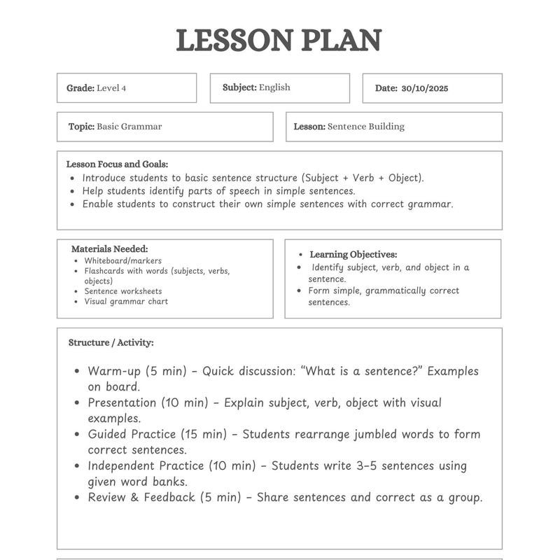 Weekly Lesson Plan to Study - Etsy