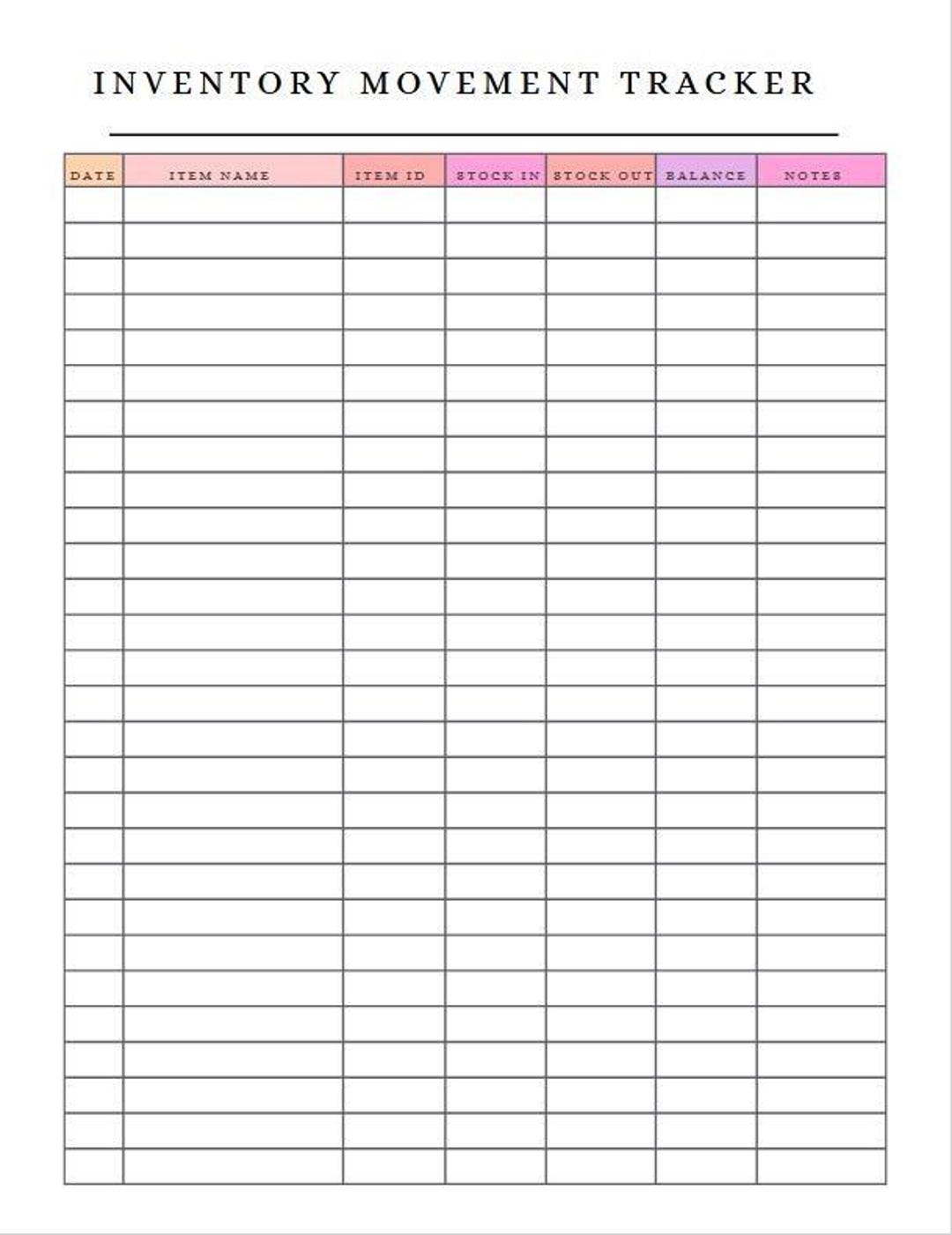 Printable Inventory Tracker: Color & B/W PDF, Editable Excel Template ...
