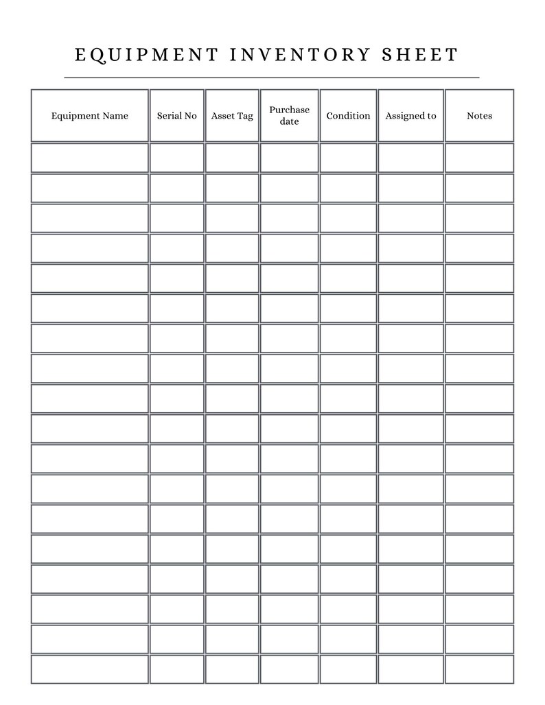 Printable Equipment Inventory Sheet | Editable Excel + PDF | Color & B ...