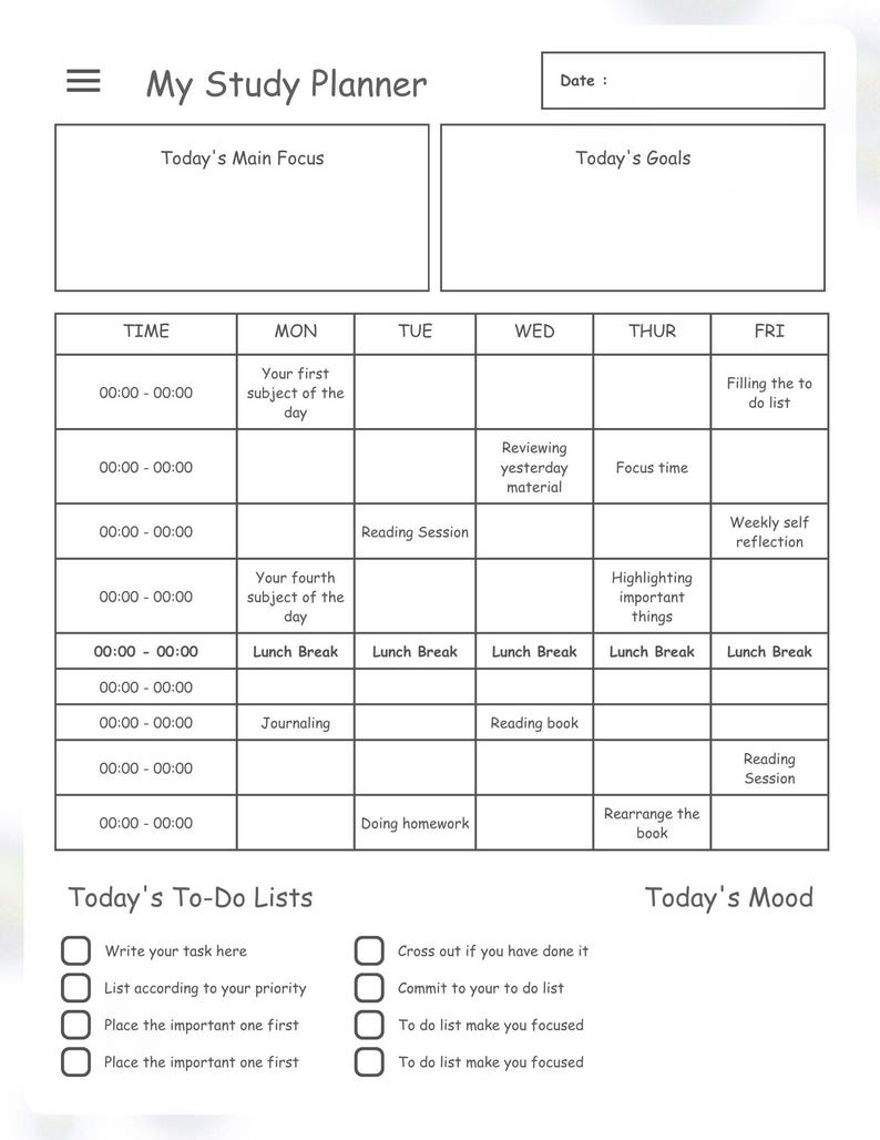 Printable Study Planner | Minimalist Daily and Weekly Schedule ...