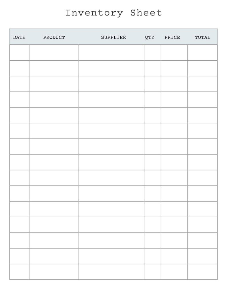 Printable Inventory Sheet Template: Small Business Stock Tracker (excel ...