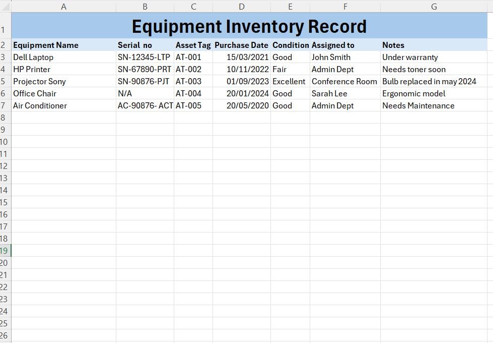 Printable Equipment Inventory Sheet | Editable Excel + PDF | Color & B ...