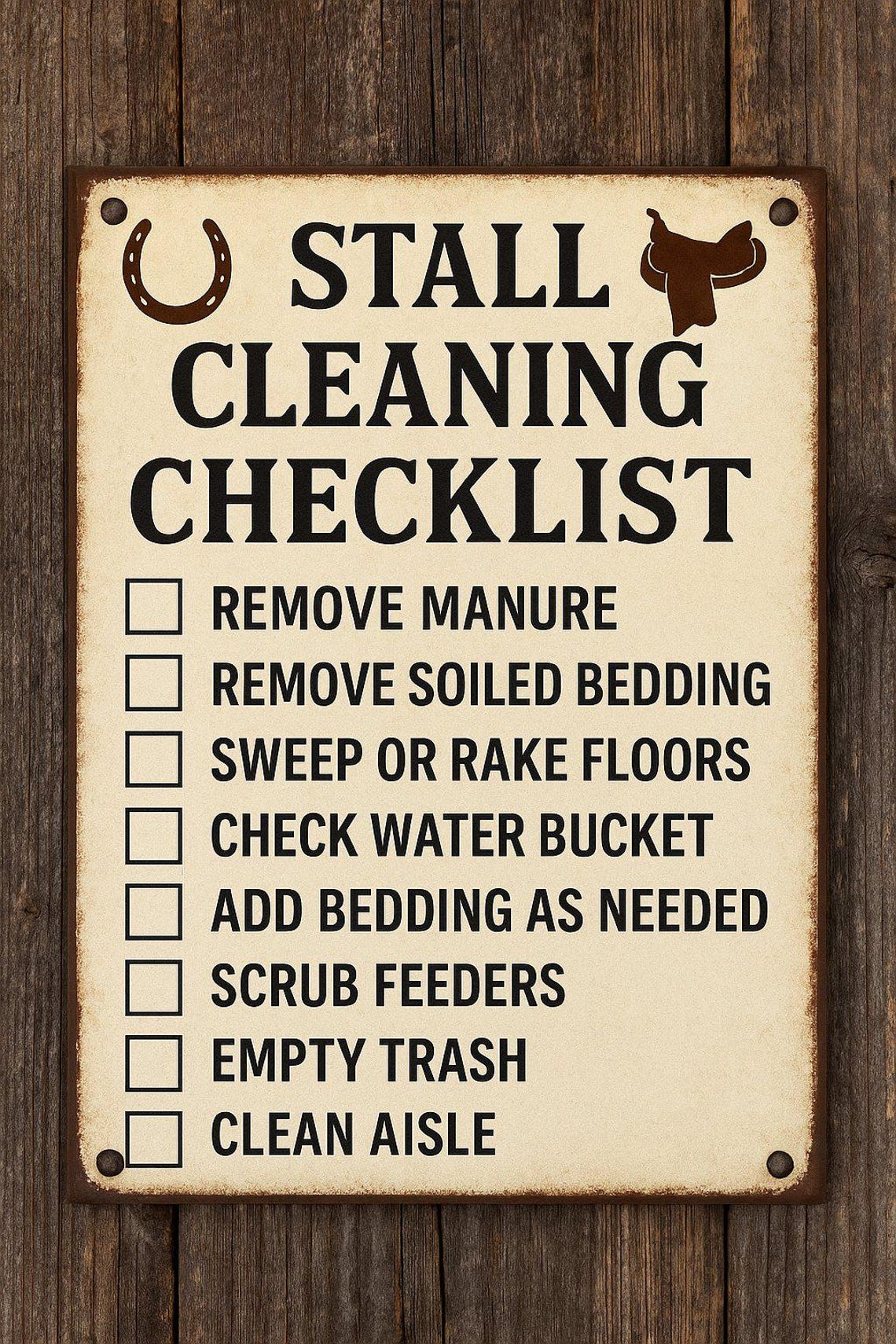 Stall Cleaning Checklist, Horse Barn Printable, Stable Cleaning Chart ...