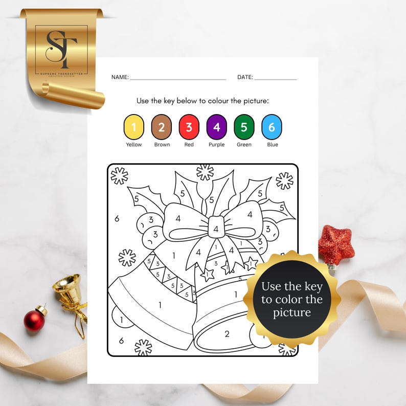 Christmas Color by Number Printable PDF, Kids Holiday Activity Book, 10 ...