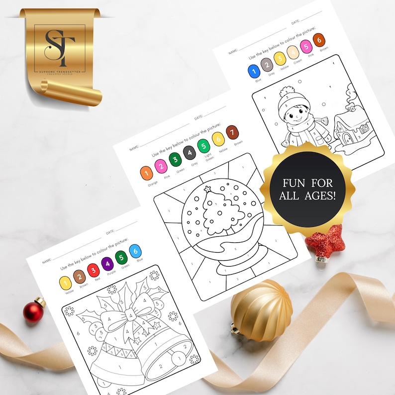 Christmas Color by Number Printable PDF, Kids Holiday Activity Book, 10 ...